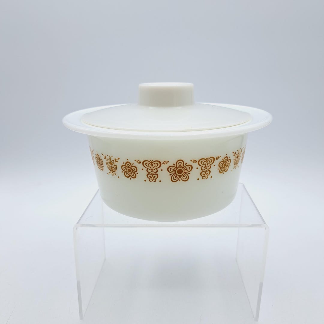 Vintage Pyrex Golden Butterfly Round Butter Dish With Lid, Vintage ...