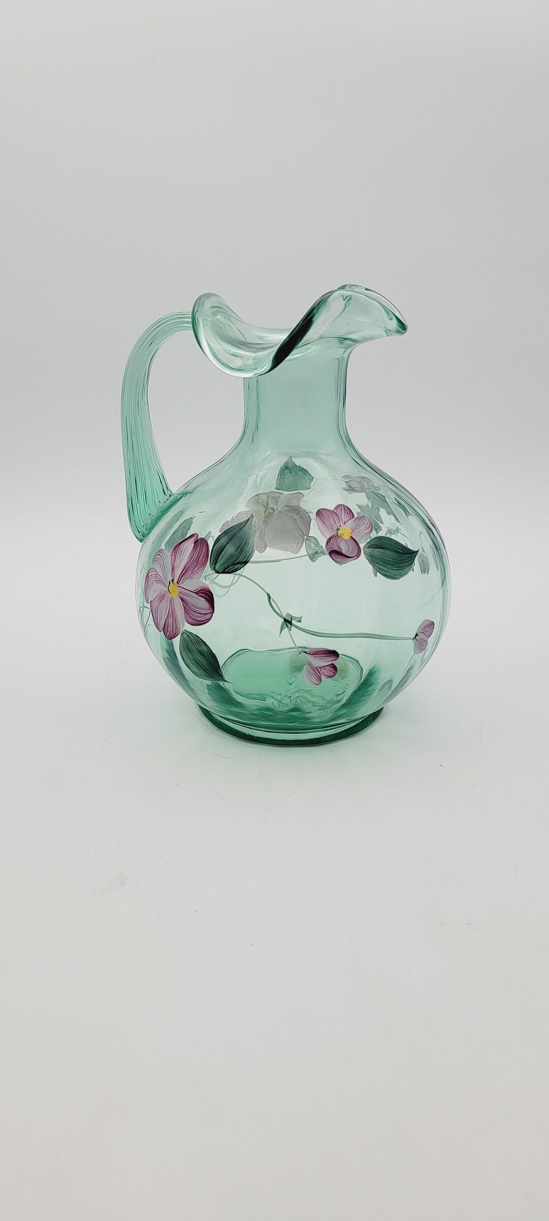 Vintage Fenton Vining Garden Sea Mist Pitcher, Collectible Hand Painted ...