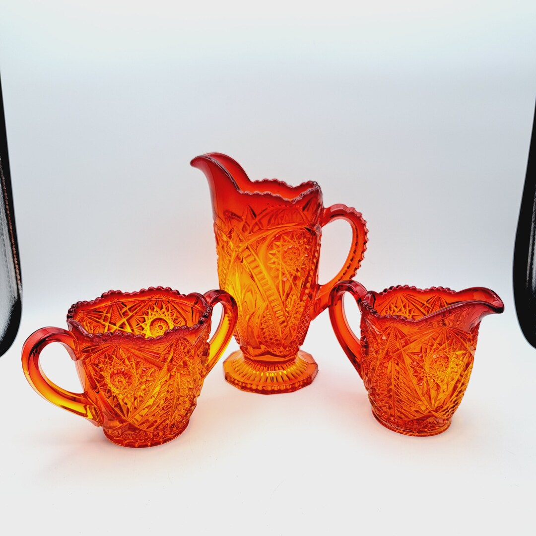 Vintage Viking Glass Yesteryear Pitcher, Creamer and Sugar, MISSING LID ...