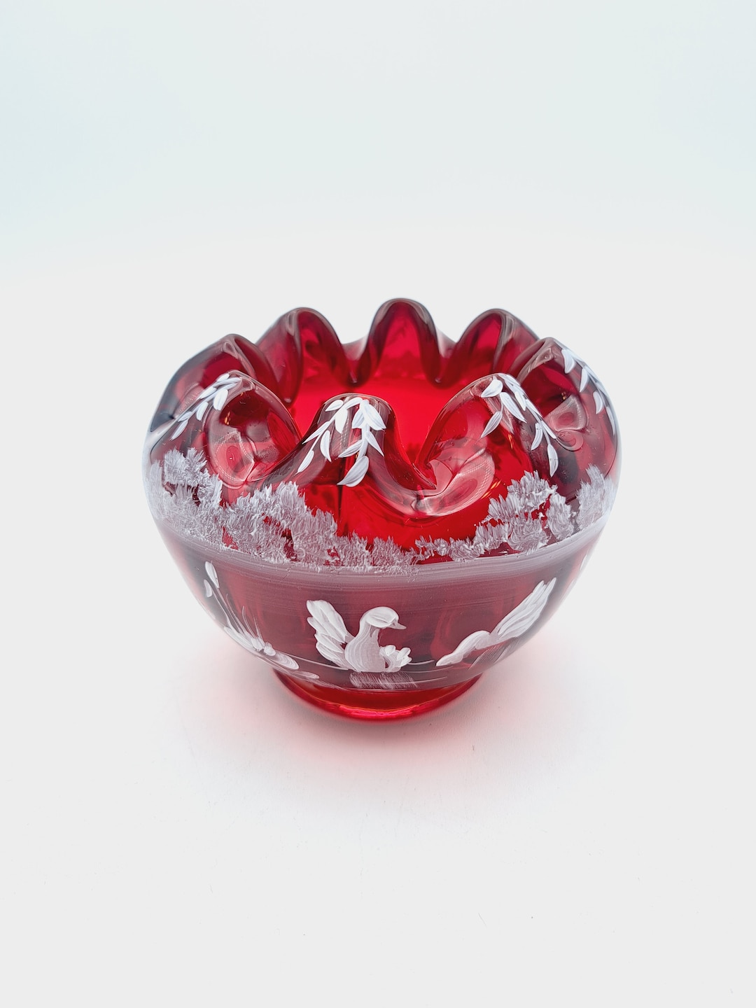 Vintage Fenton Shelly Fenton Red Rose Bowl, Collectible Fenton, Hand ...