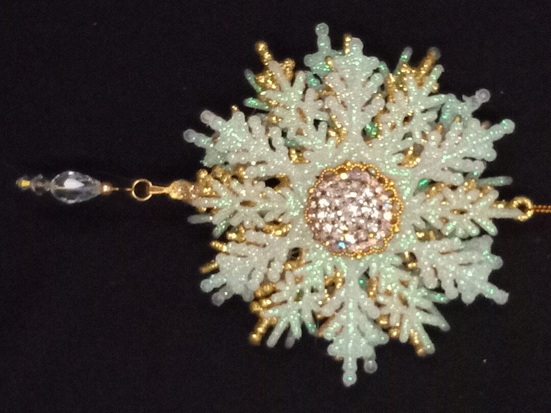 Gold Glitter Snowflake Ornament With Rhinestone Settings. Embellished ...