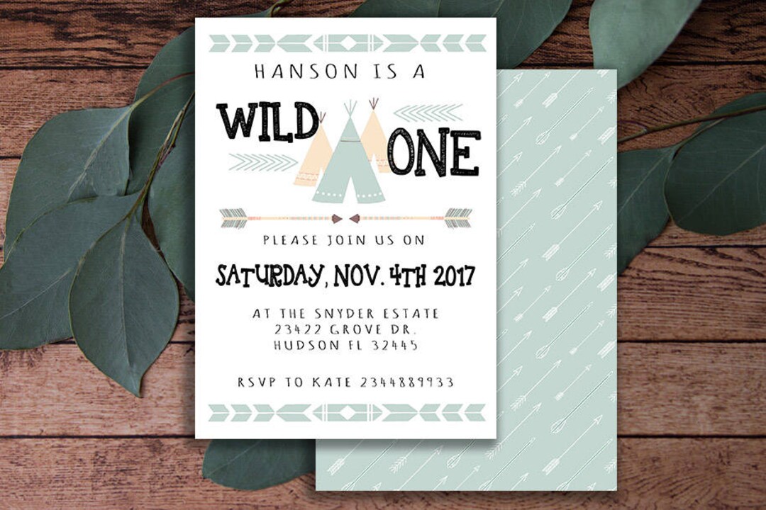 Wild One Invitation, Turning One Wild One, Green Tribal, Wild Child ...