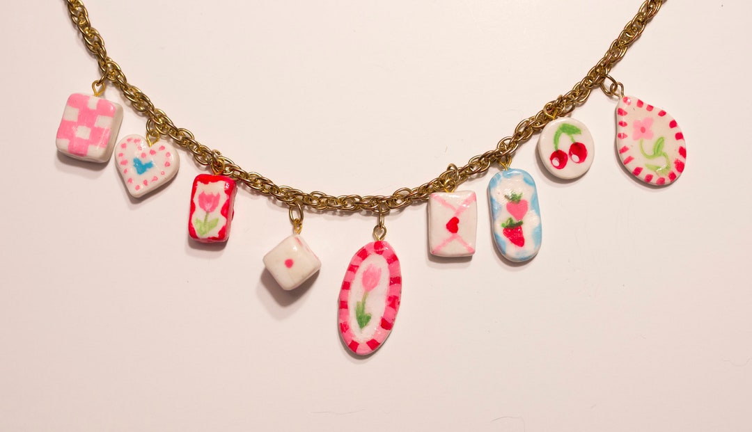 Charm Necklace Flower Necklace Handmade Necklace Handmade Charms Clay ...