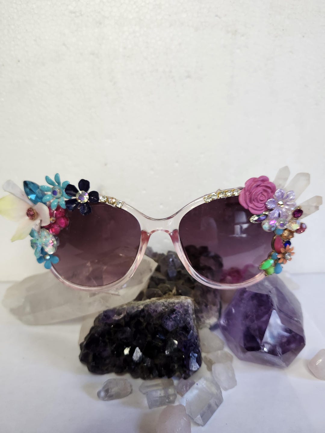 Pink With White Quartz Crystal Festival Sunglasses: Irradiated Gem ...