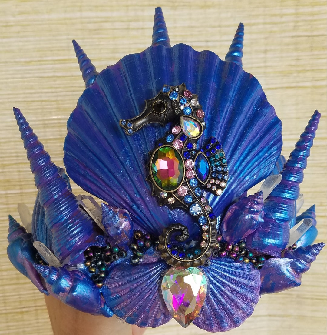 Blue Seahorse Seashell Mermaid Crown Merman Crown - Etsy