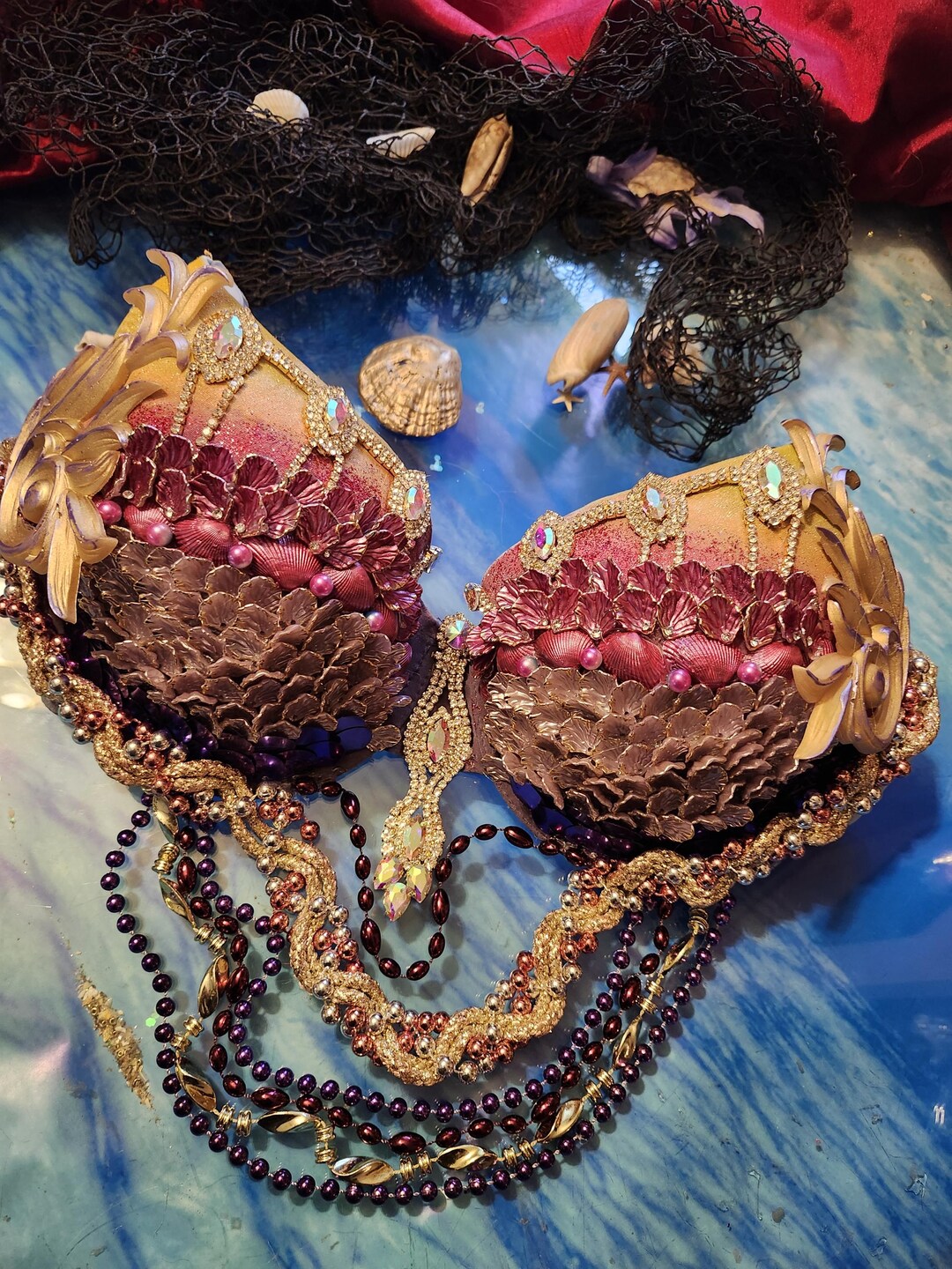 Mermaid Bra Size 36 D Bra Top Fuchsia Multi Color Real Seashells Shell ...