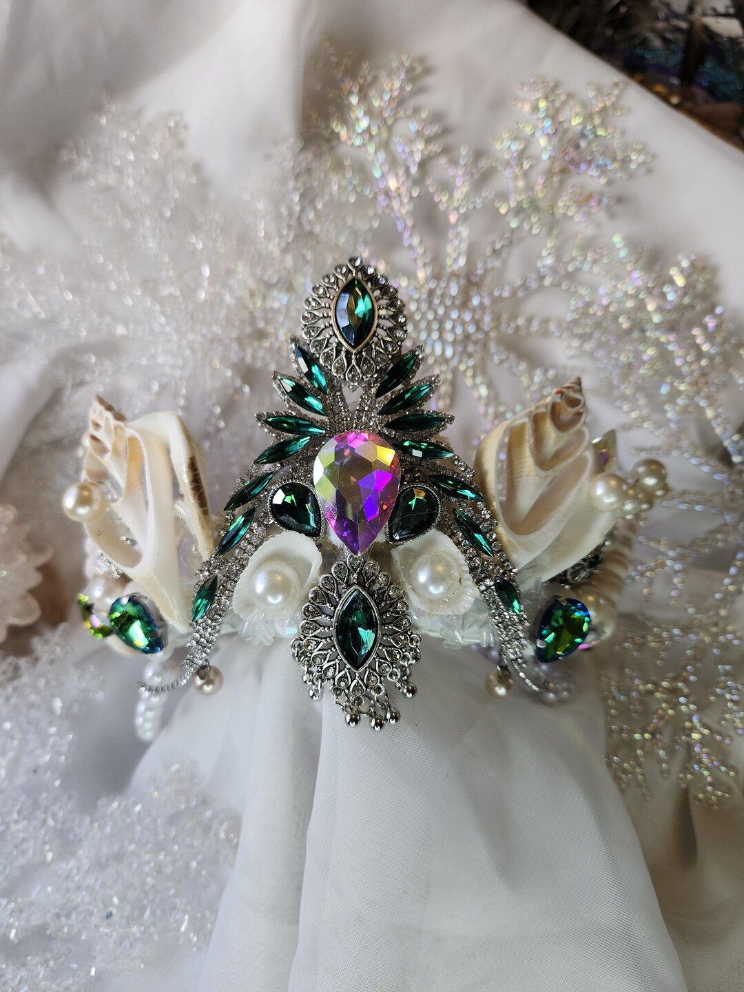 Medium White Jeweled Seashell Mermaid Crown - Etsy