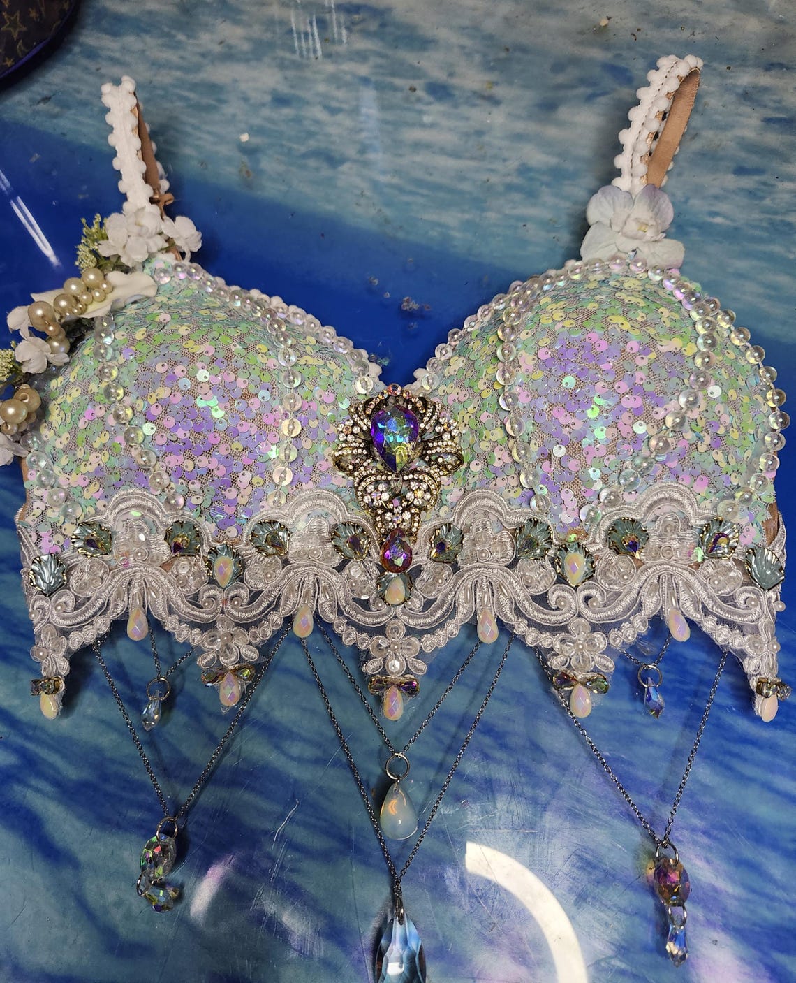 Sequin Mermaid Bra Top Size 34B: Beaded, Crystal Embellished Mermaid ...