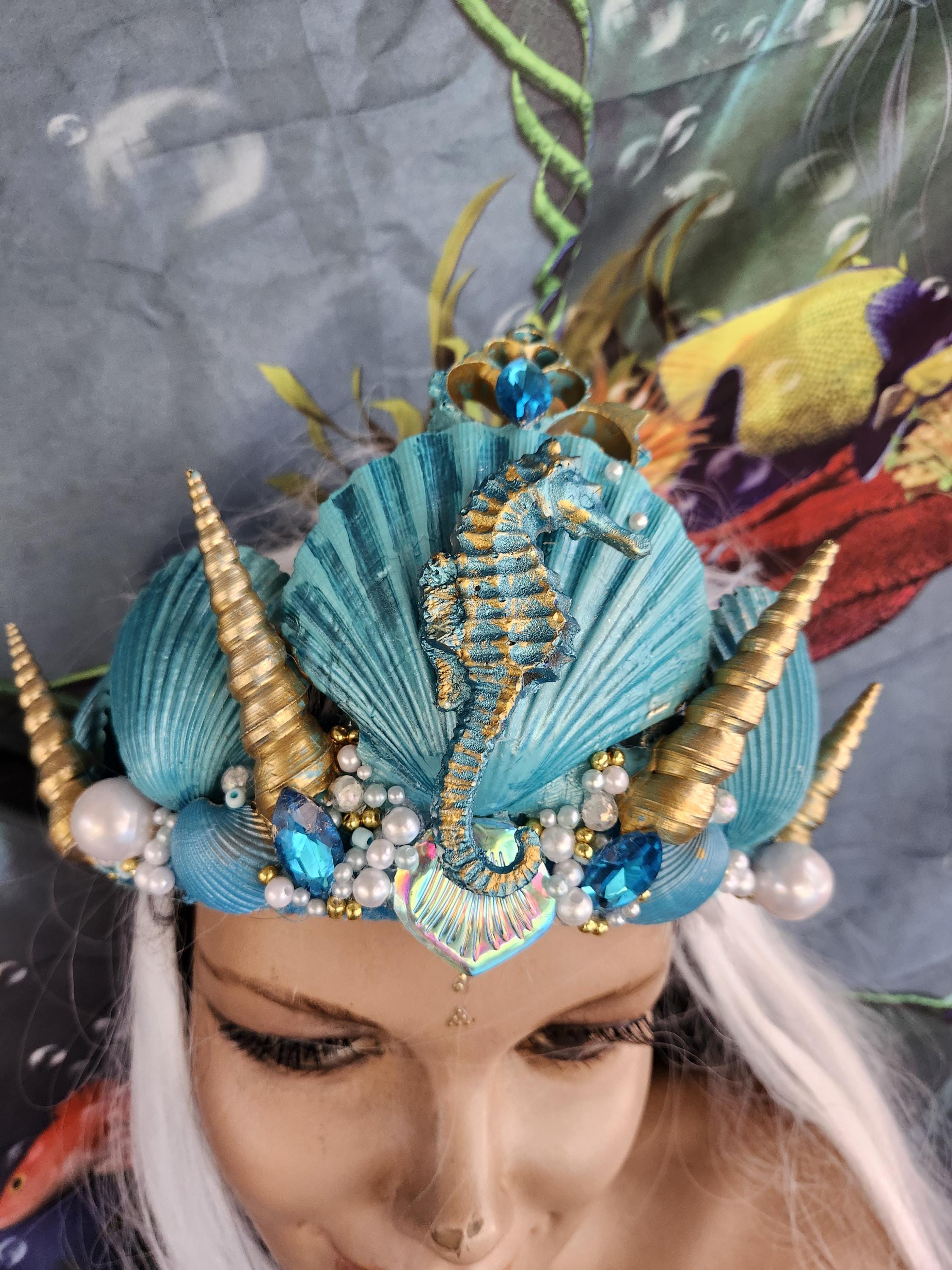 Wedding Headpiece Blue Alloy OFFIGAM Blue Rhinestone Mermaid Crown ...