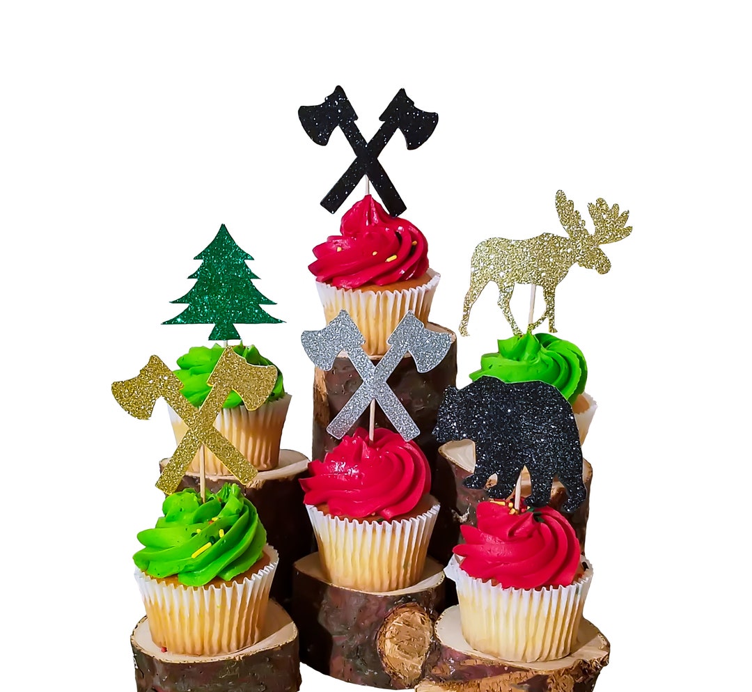 Hatchet Camping Cupcake Toppers Lumberjack Theme Animal Cupcake Toppers ...