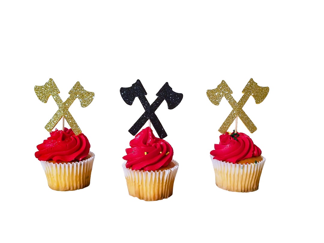 Axe Decorations Lumberjack Party Birthday Cupcake Toppers Glitter Axe ...