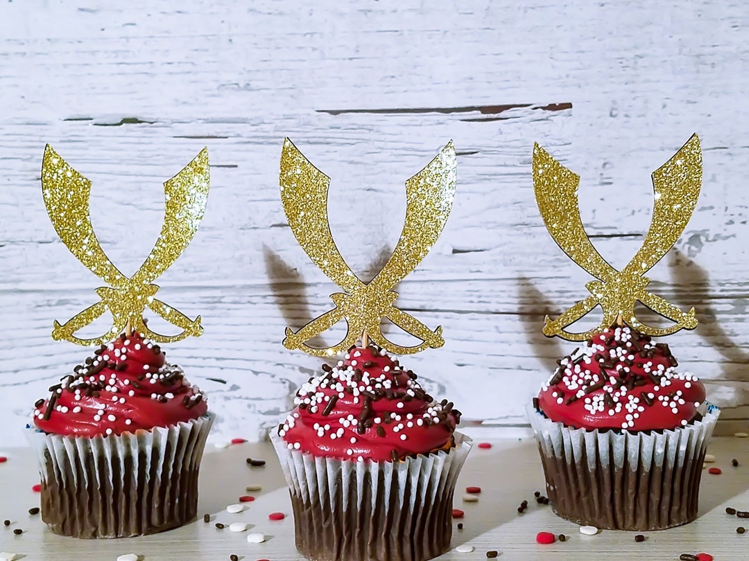 Gold Glitter Sword Cupcake Topper Pirate Party Boy Party Sword - Etsy