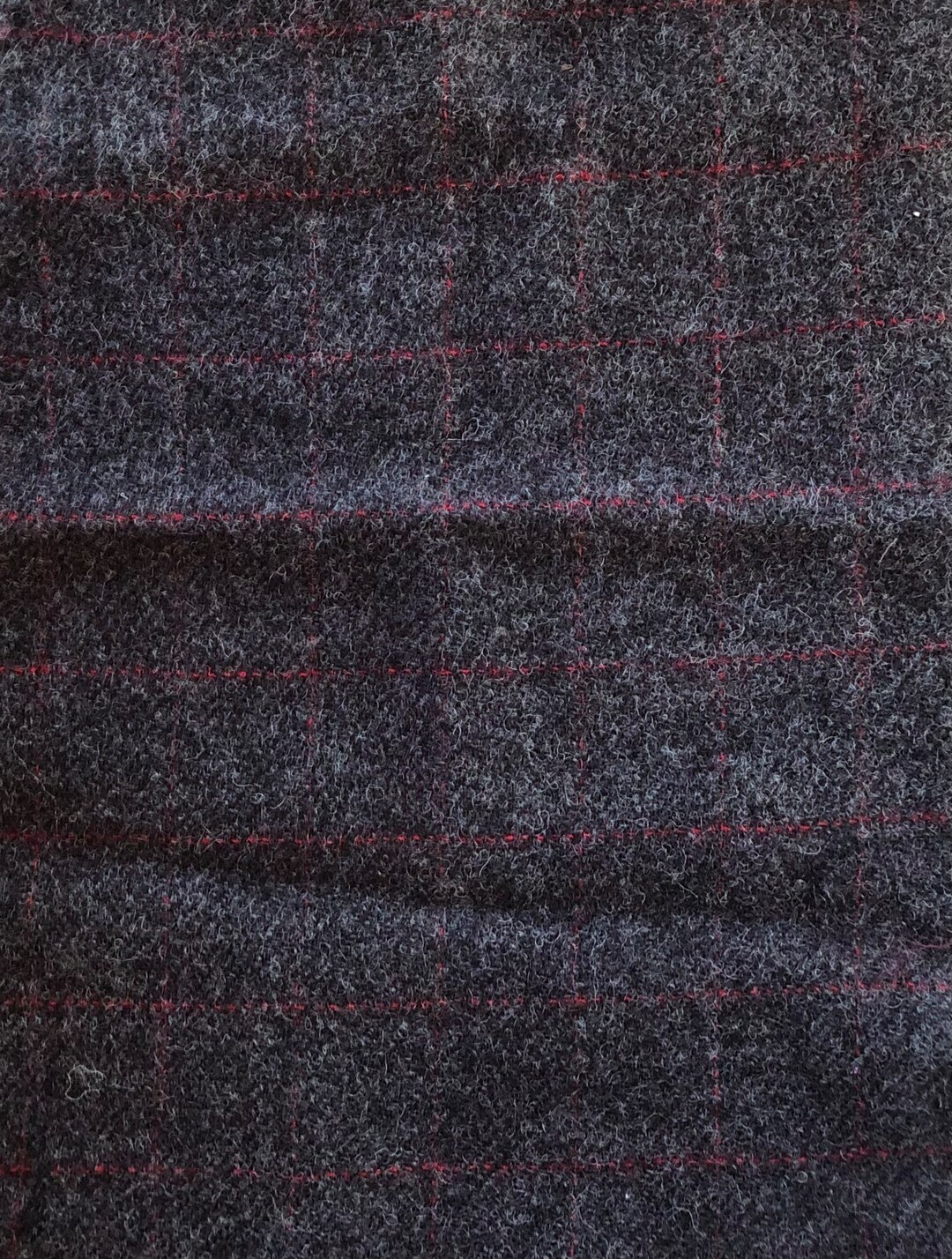 Dark Gray Wool Fabric With a Burgundy Windowpane - Etsy