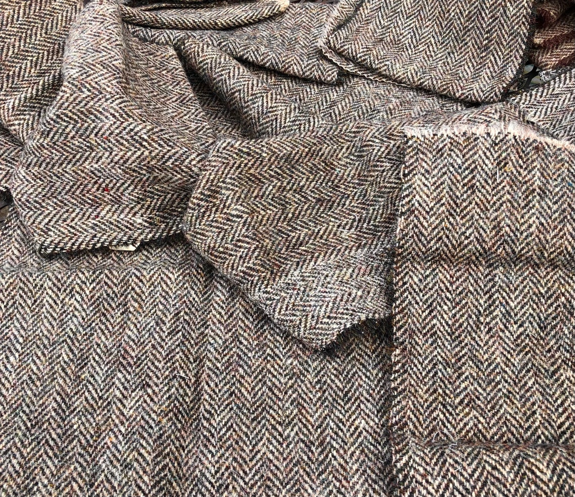 Harris Tweed Brown Herringbone Wool Fabric | Etsy