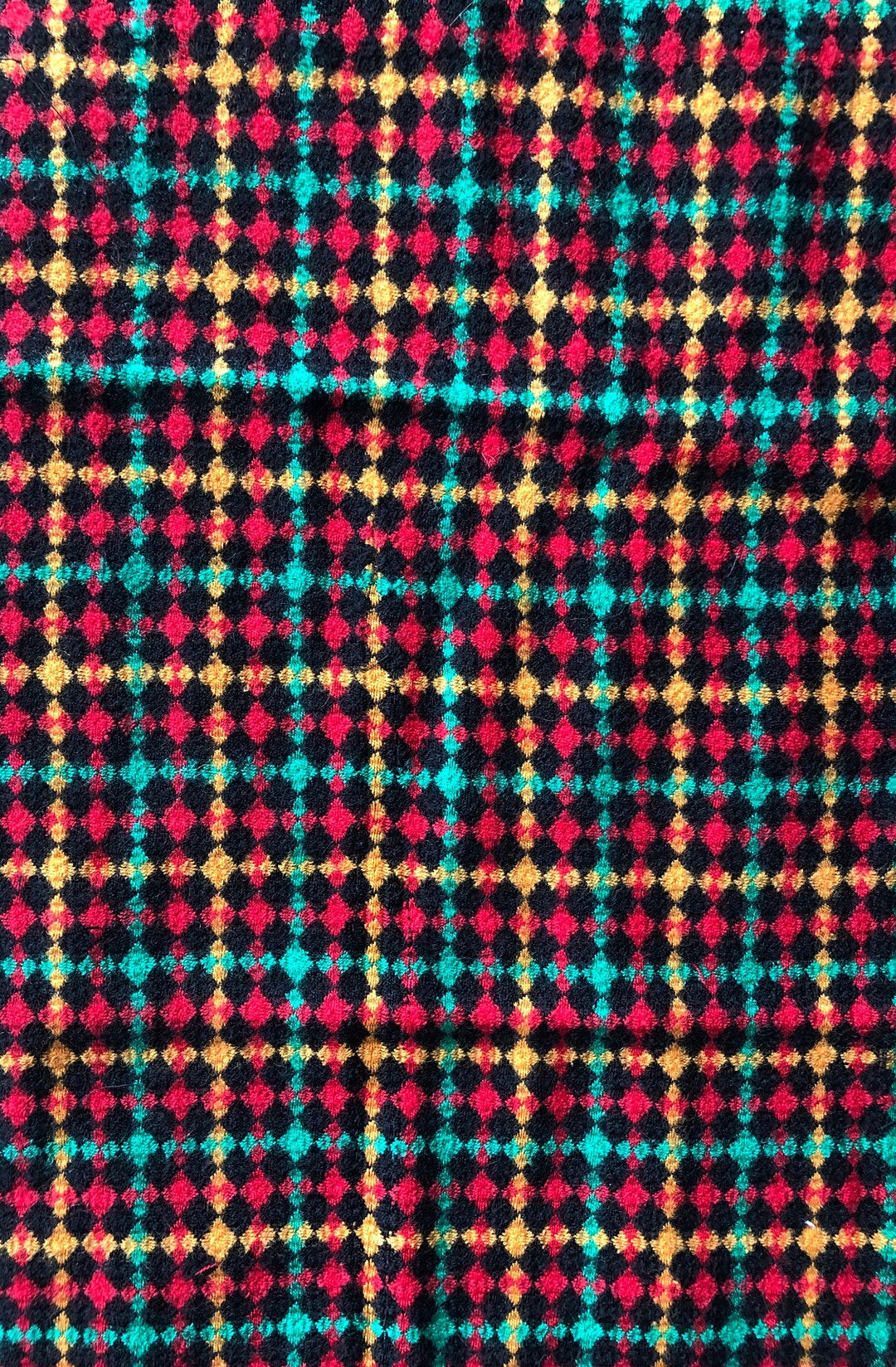 Red, Green, Black & Yellow Wool Fabric, Medium Weight Textured Material ...
