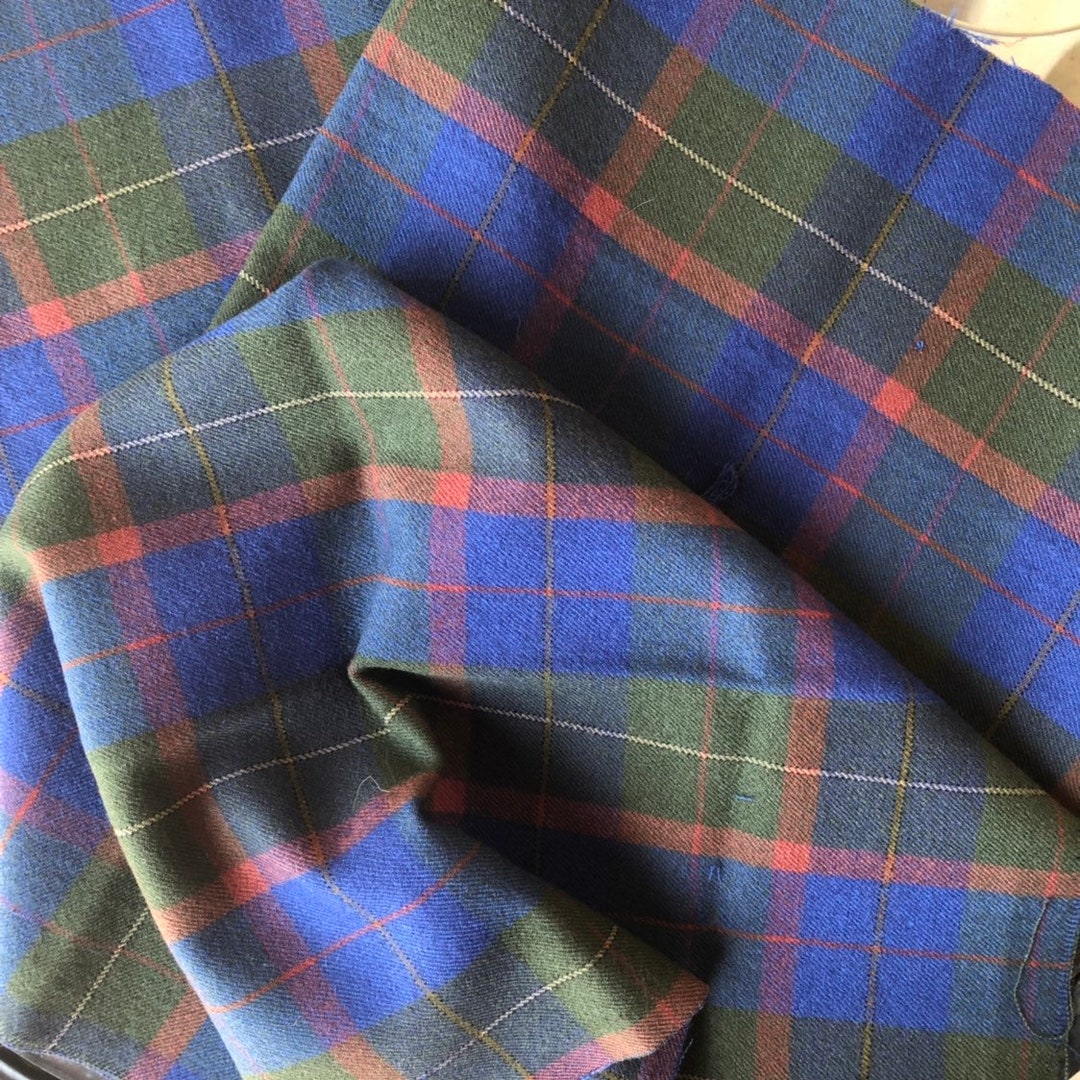 Wool Plaid Fabric in Blue, Olive Green and Rust - Etsy