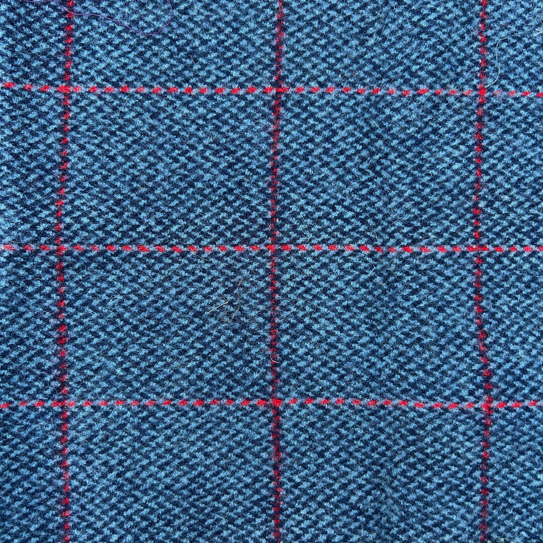 Blue Wool Fabric With Red Windowpane, Medium Weight - Etsy
