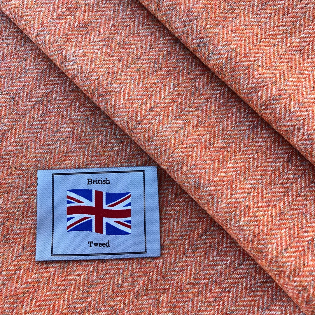 New Orange Tweed Herringbone Wool Fabric, Medium Weight, Made in Great ...