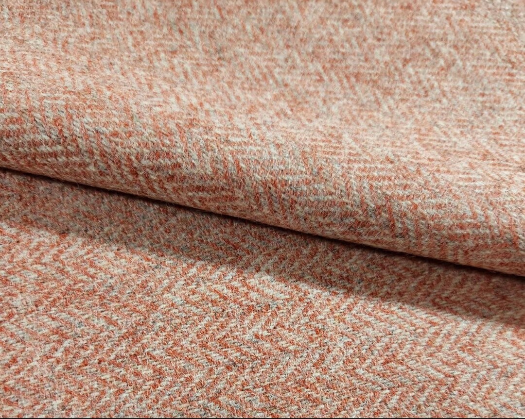 New Salmon Tweed Herringbone Wool Fabric, Medium Weight, Fat Quarters ...