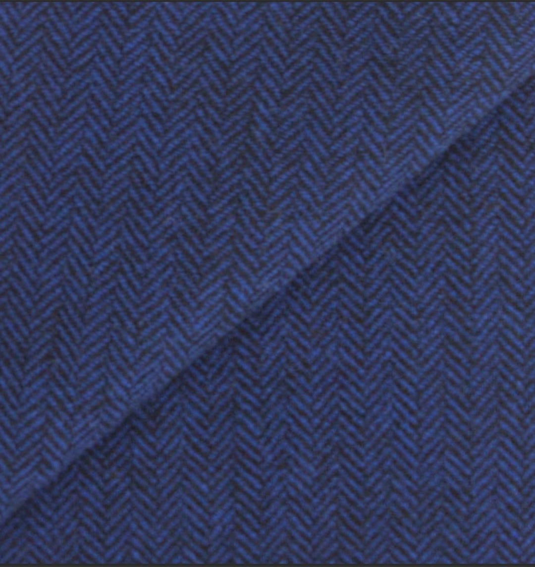 New Cobalt Blue & Black Herringbone Wool Fabric - Etsy