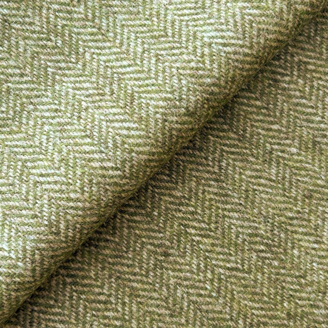 Sour Apple Green Herringbone Wool Fabric, Made in Great Britain - Etsy