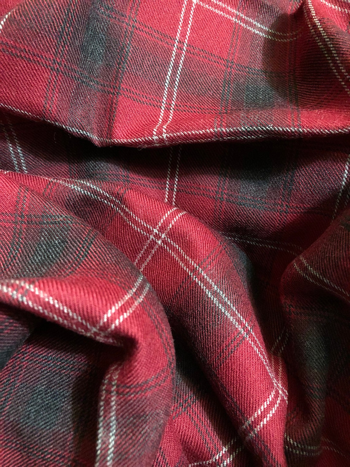 Dark Red Plaid Worsted Wool Fabric - Etsy