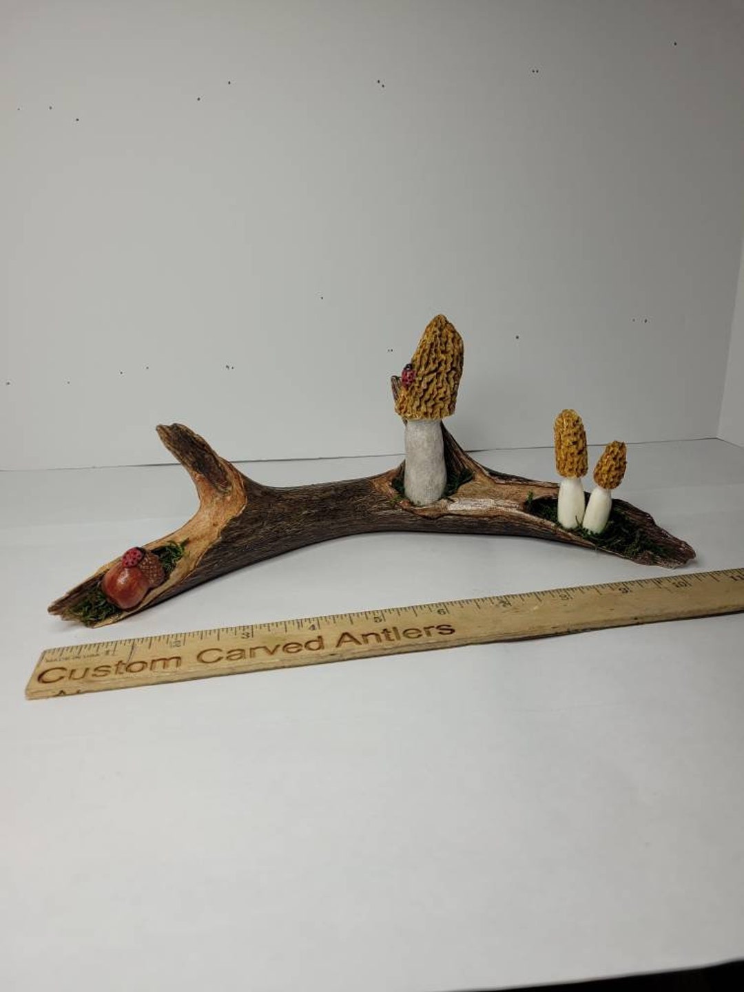 Hand Carved Deer Antler Morel Mushroom Ladybugs Folk Art Shed - Etsy