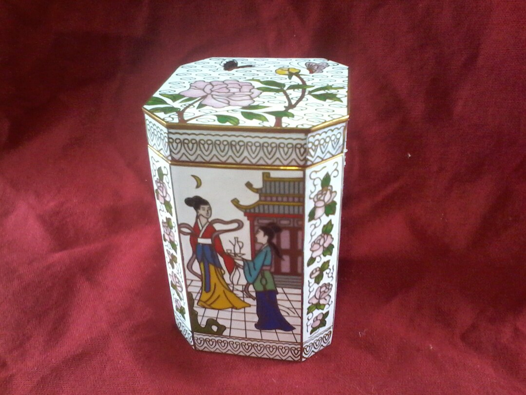 Chinese Cloisonne Box Pink Rose Vines & Butterflies Jingfa - Etsy