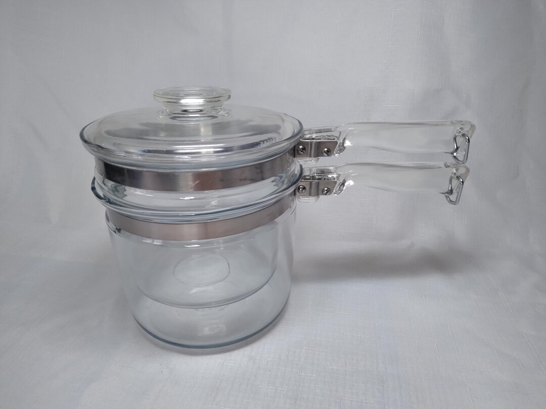 Pyrex Blue Flameware Glass Gormet Double Boiler #6283 Vintage 1980s USA ...