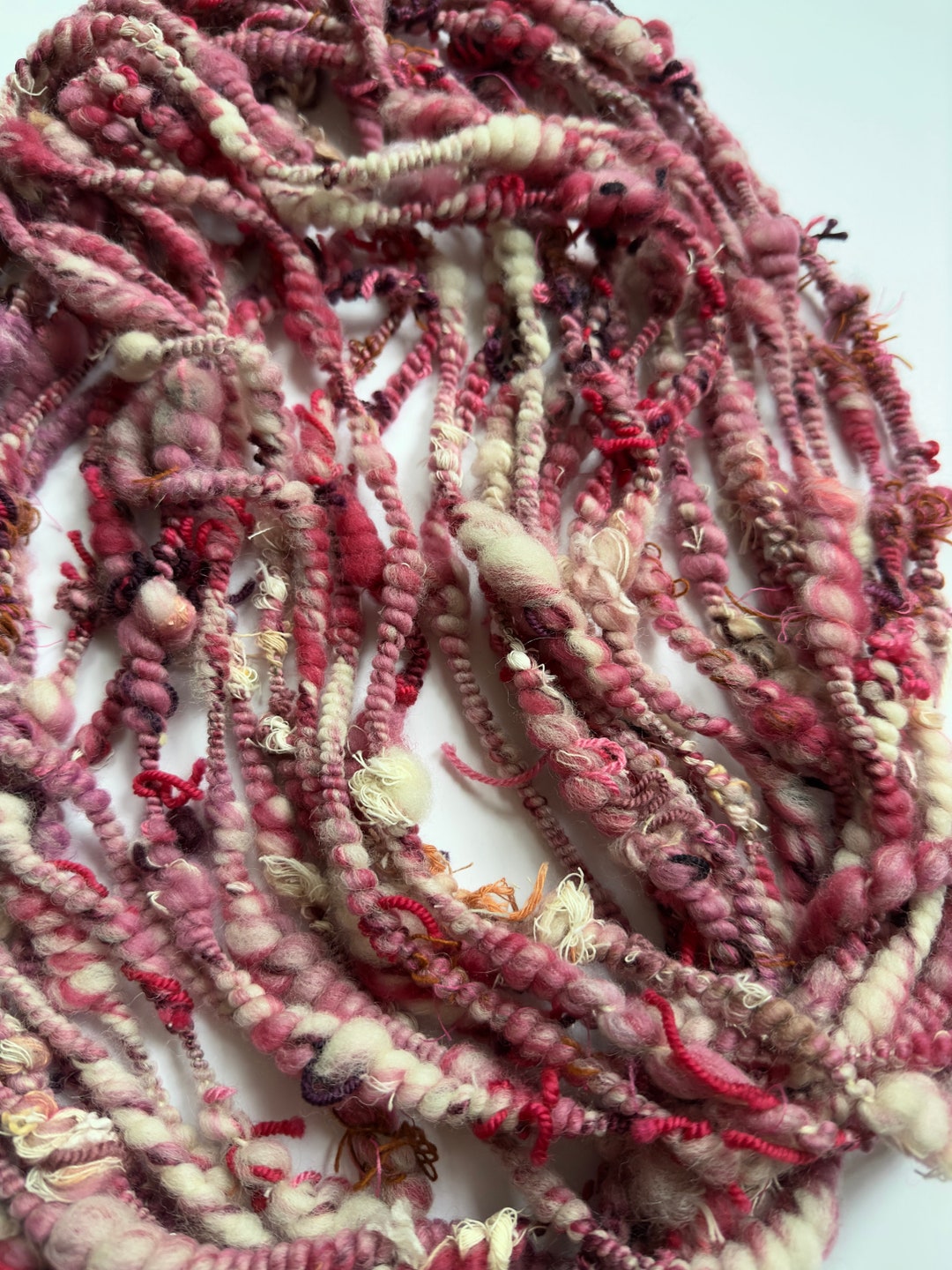 5.1m Raspberry Coiled Yarn, Handspun Scrap Art Yarn - Etsy