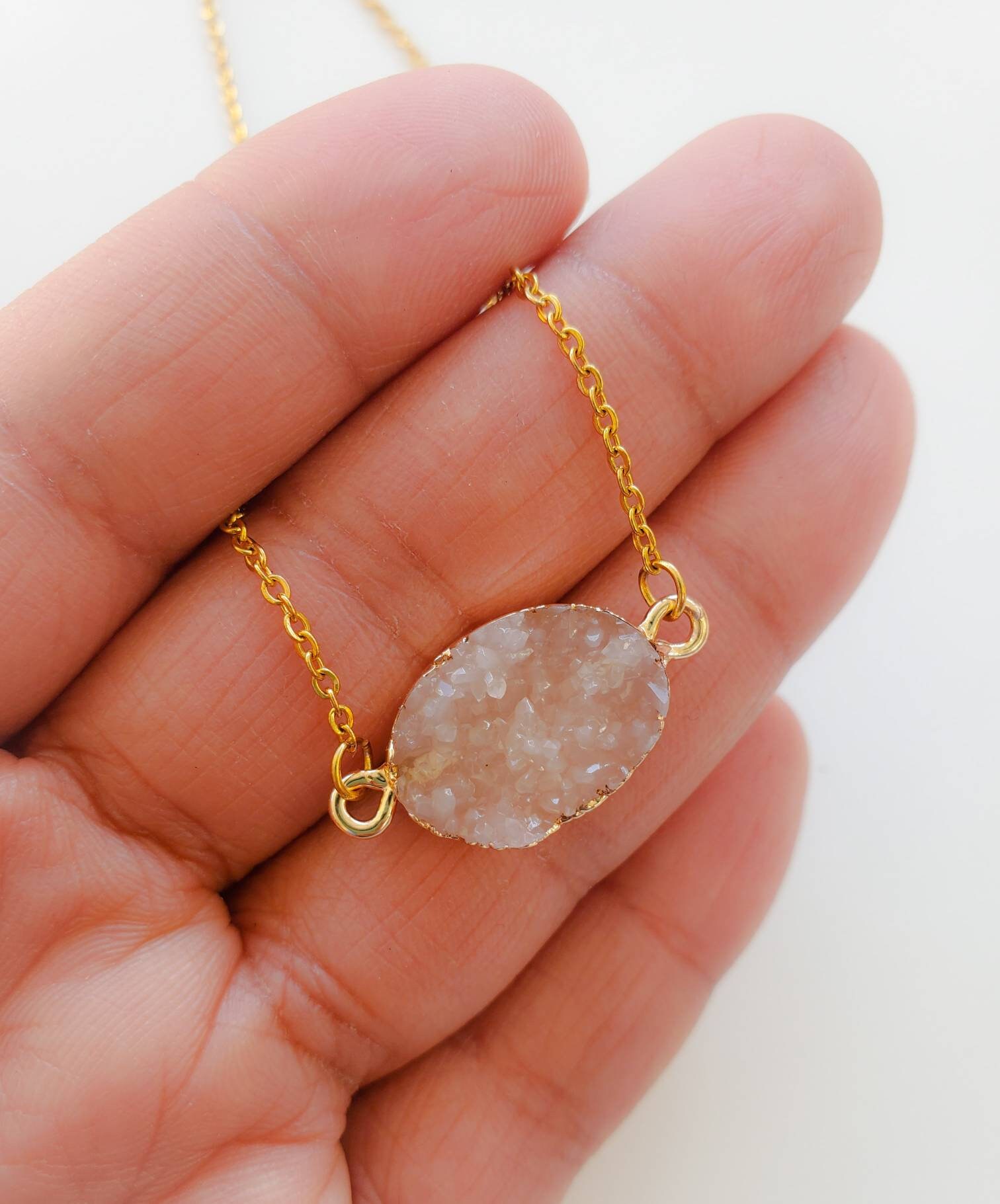 Rose Quartz Gold Plated Stainless Steel Pendant. - Etsy