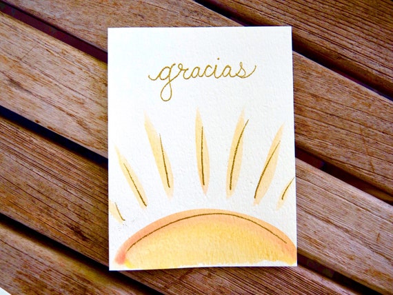 Gracias Spanish card / thank you / bilingual / sun / thanks / | Etsy