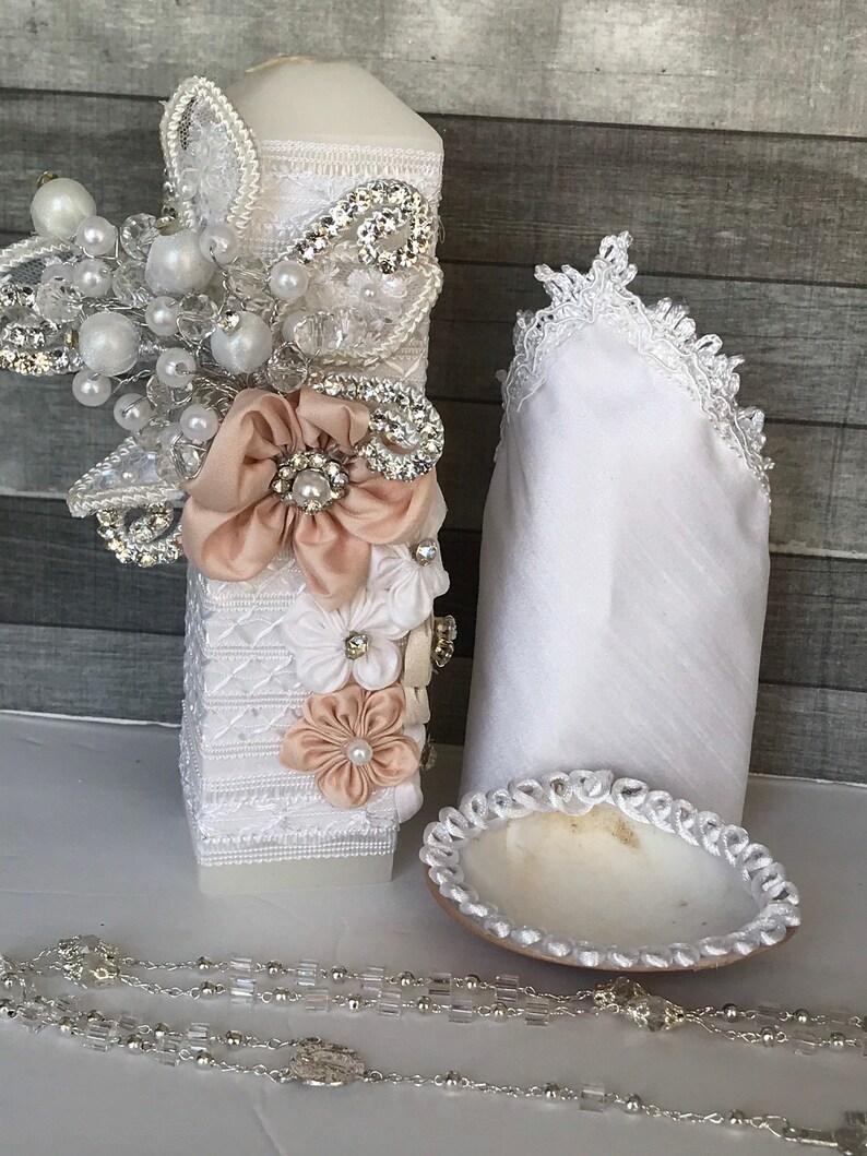 Set De Bautizo Flores Perlas Y Brillantes | Etsy