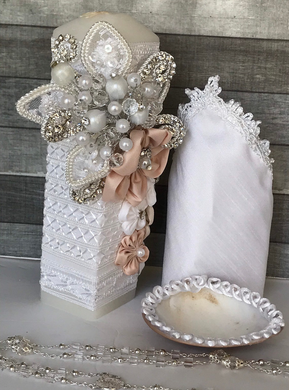 Set De Bautizo Flores Perlas Y Brillantes | Etsy