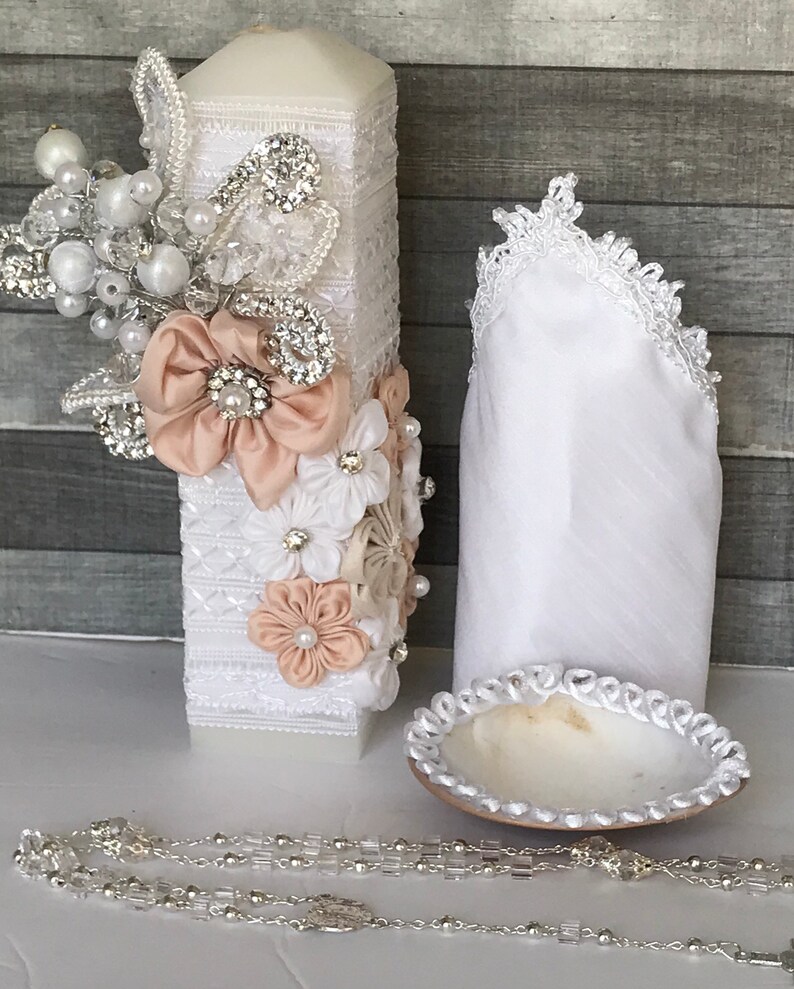 Set De Bautizo Flores Perlas Y Brillantes - Etsy