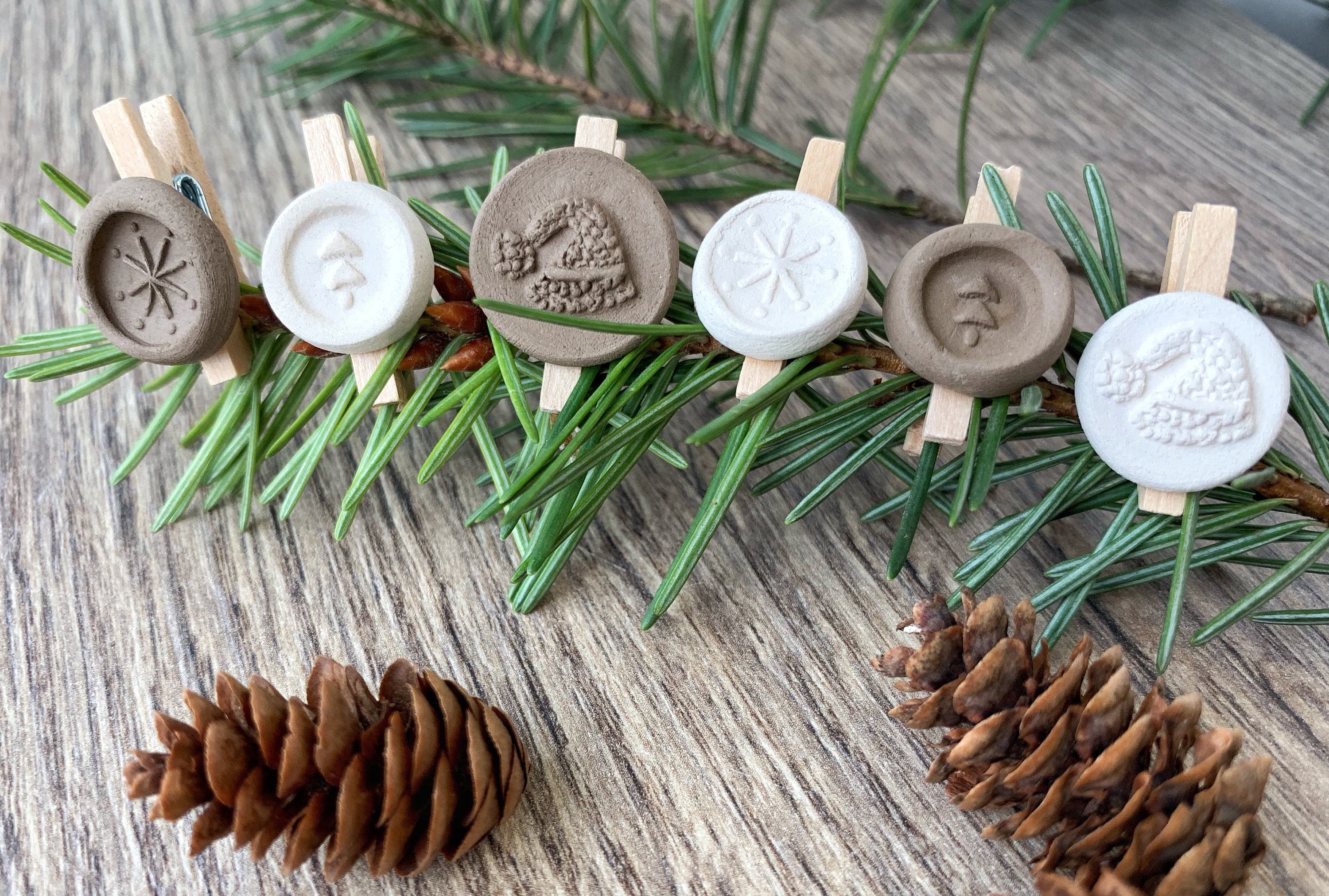 6 Mini Gift Pegs Craft Wooden Pegs Ceramic Christmas - Etsy