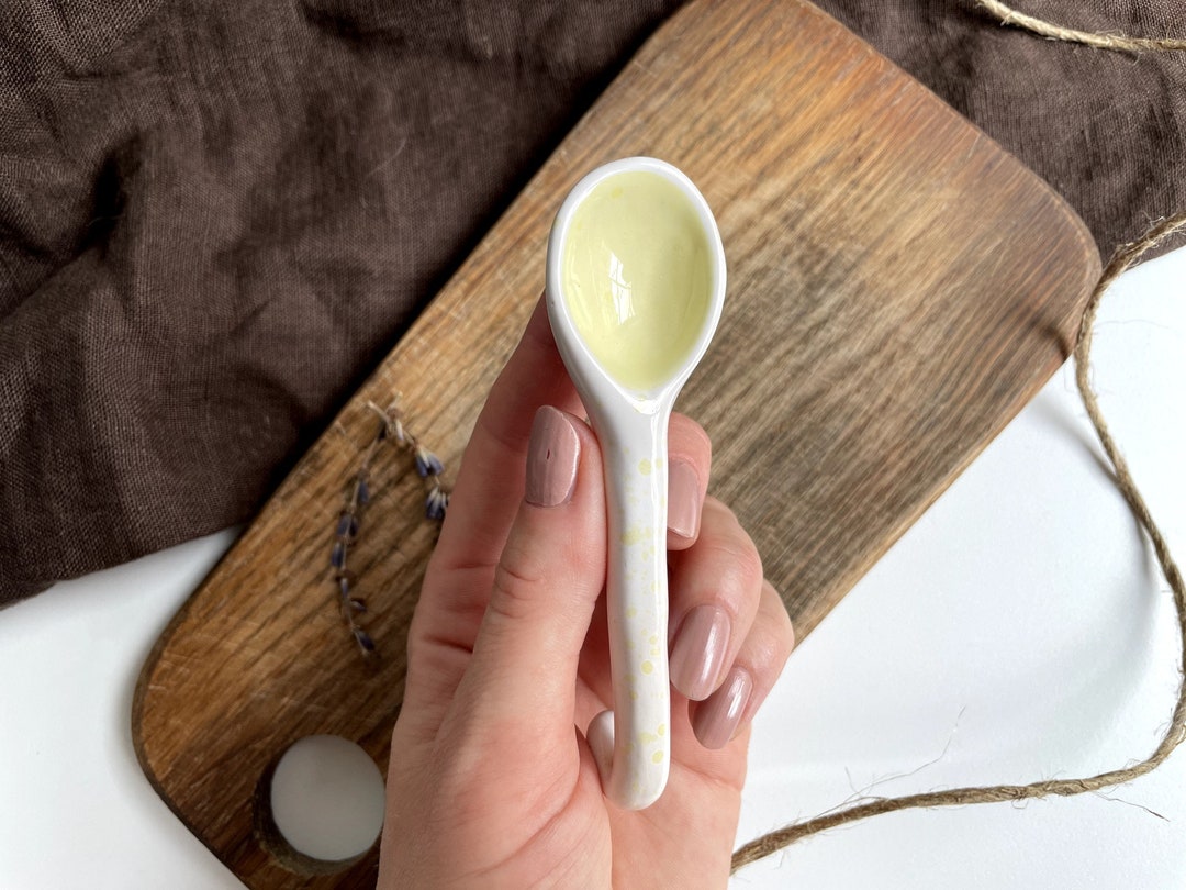 Ceramic Tea Spoon, Small Yellow Ceramic Spoon, Pottery Serving Spoon ...