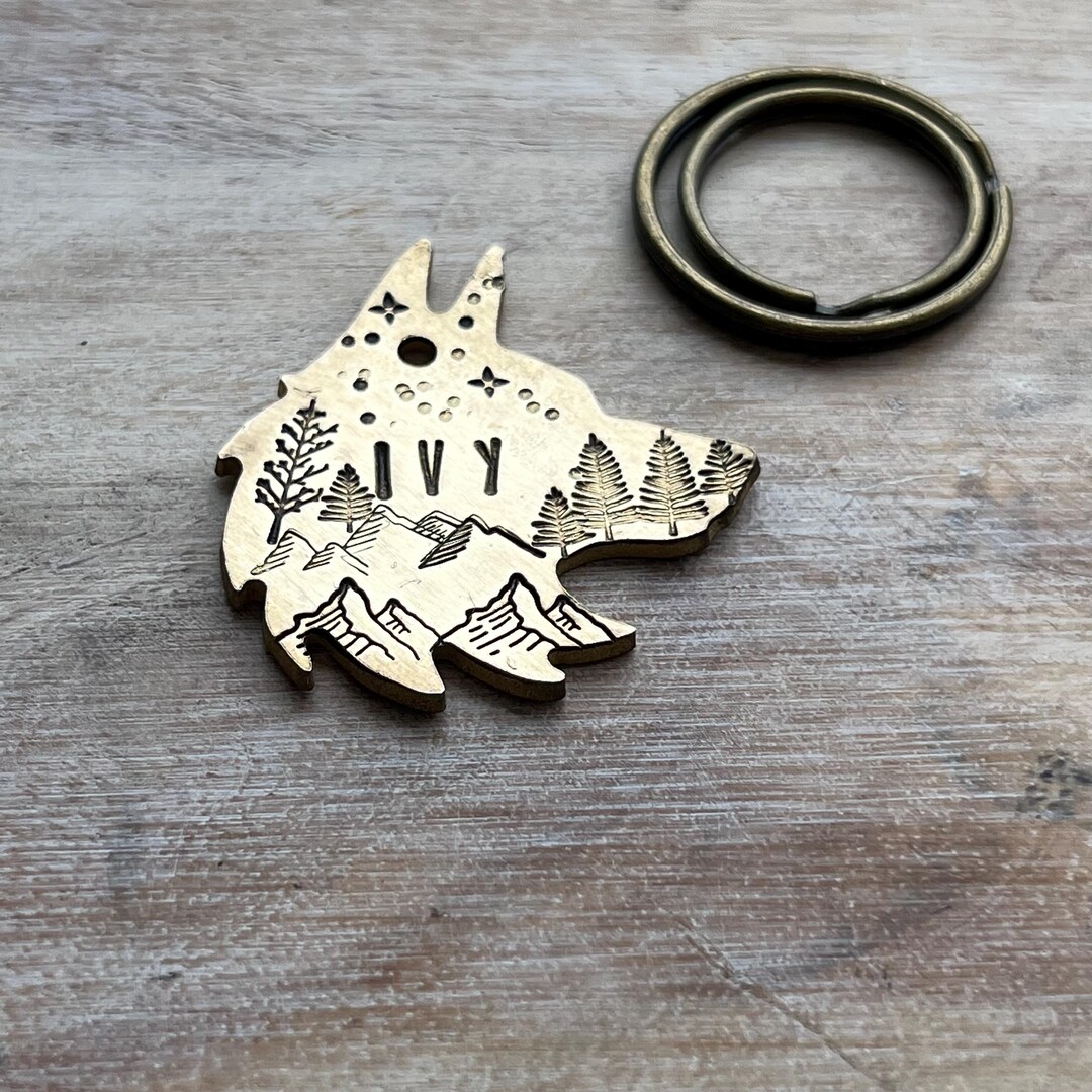 Pet Tag, Wolf Brass Pet Tag, Handmade Pet Tag, Name Tag, Pet ID Tag ...