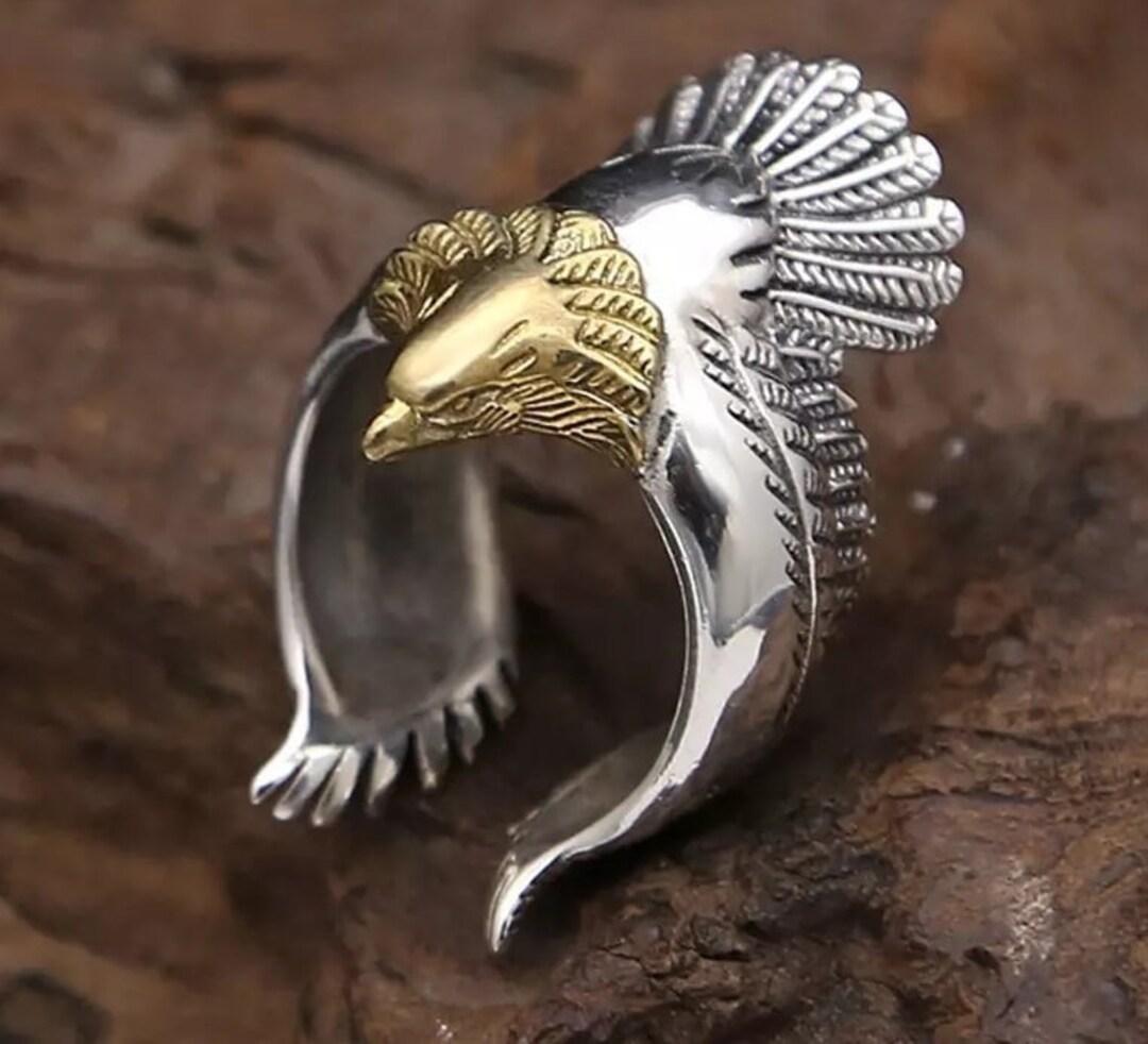 Gold Headed Eagle Ring 925 Sterling Silver - Etsy