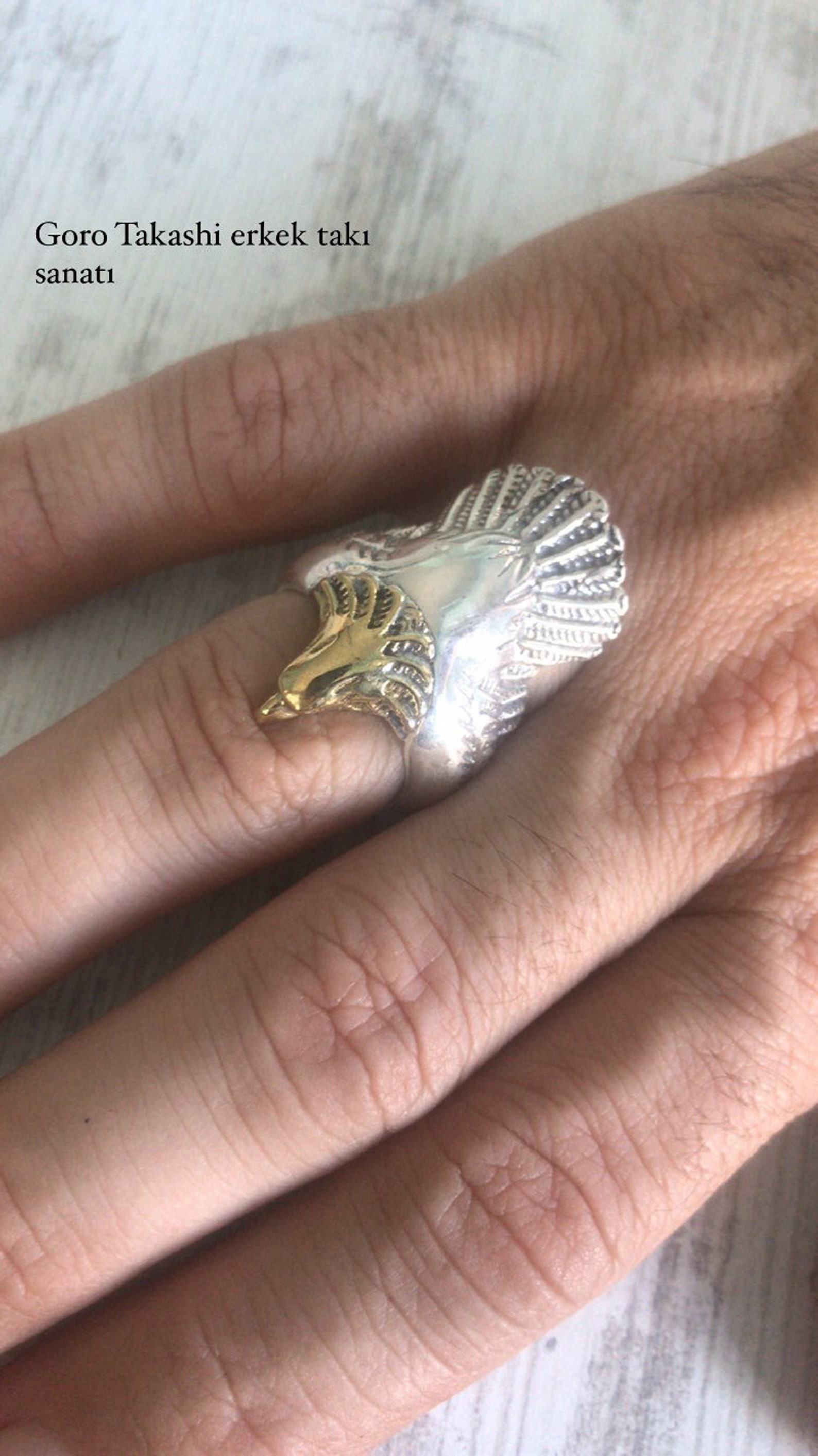 Gold Headed Eagle Ring 925 Sterling Silver - Etsy