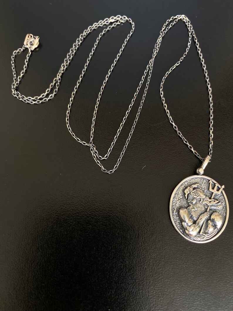 Poseidon Silver Chain and Pendant Necklace Greek Mytolgy God | Etsy