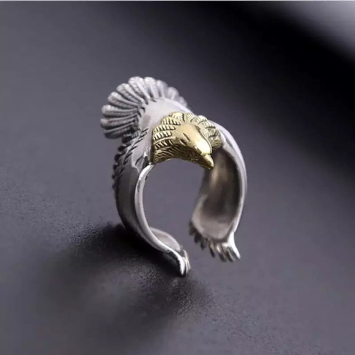 Gold Headed Eagle Ring 925 Sterling Silver - Etsy