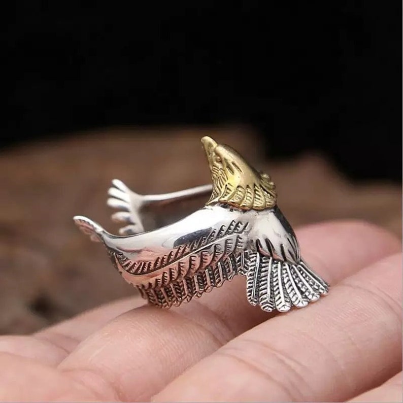 Gold Headed Eagle Ring 925 Sterling Silver - Etsy