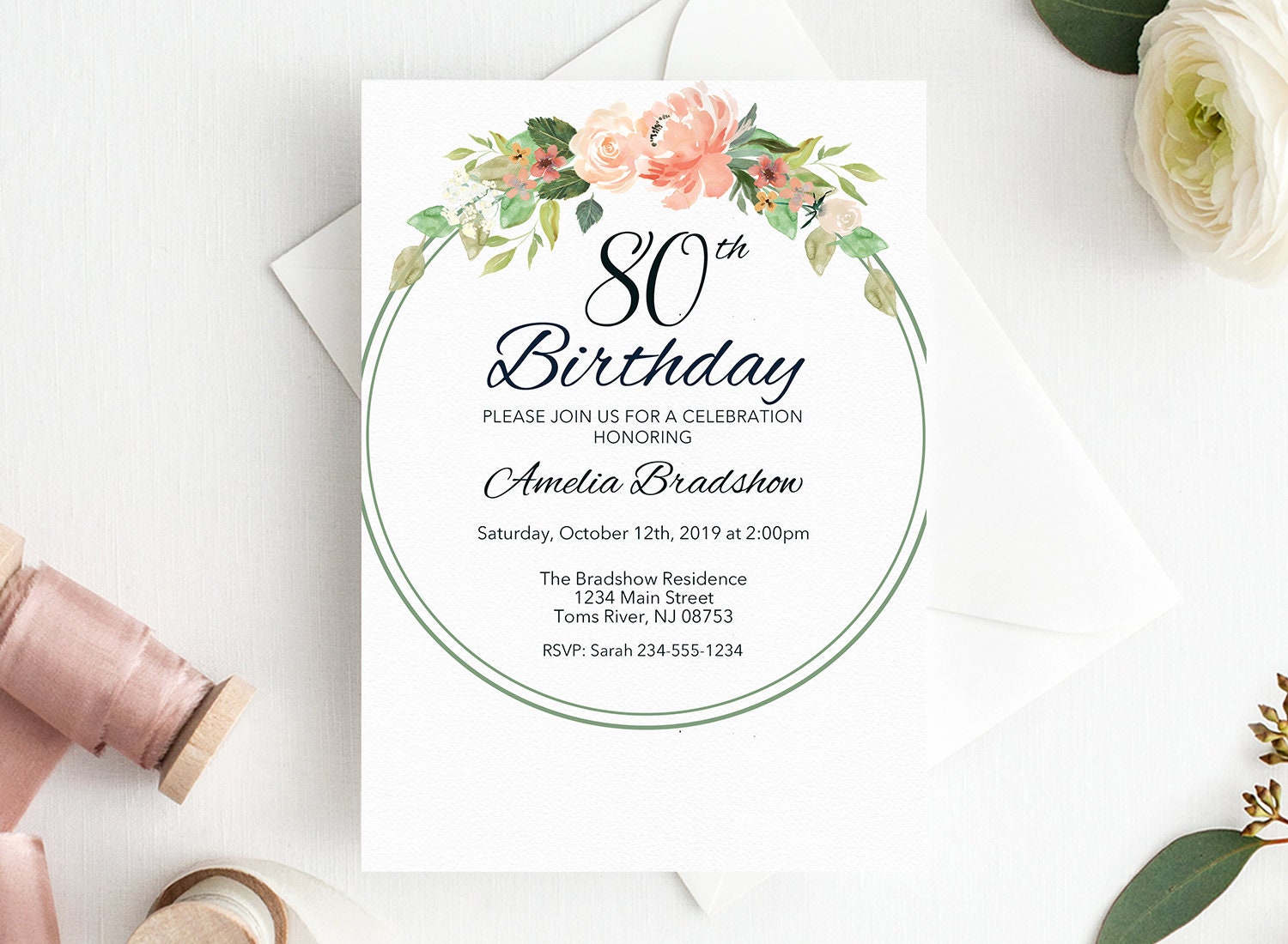 Paper & Party Supplies Paper Personalized 80th Birthday Invitation B53 ...