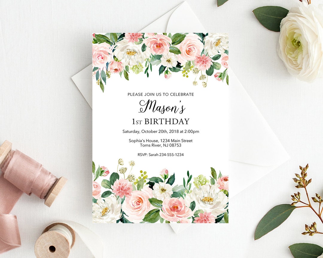 Flower Birthday Invitation Floral Birthday Invitation - Etsy