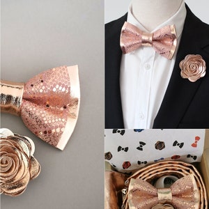 Rose Gold Metallic Bow Tie, Blush Pink Bow Tie Men, Copper Sequin Wedding Bowtie, Rose Gold ...