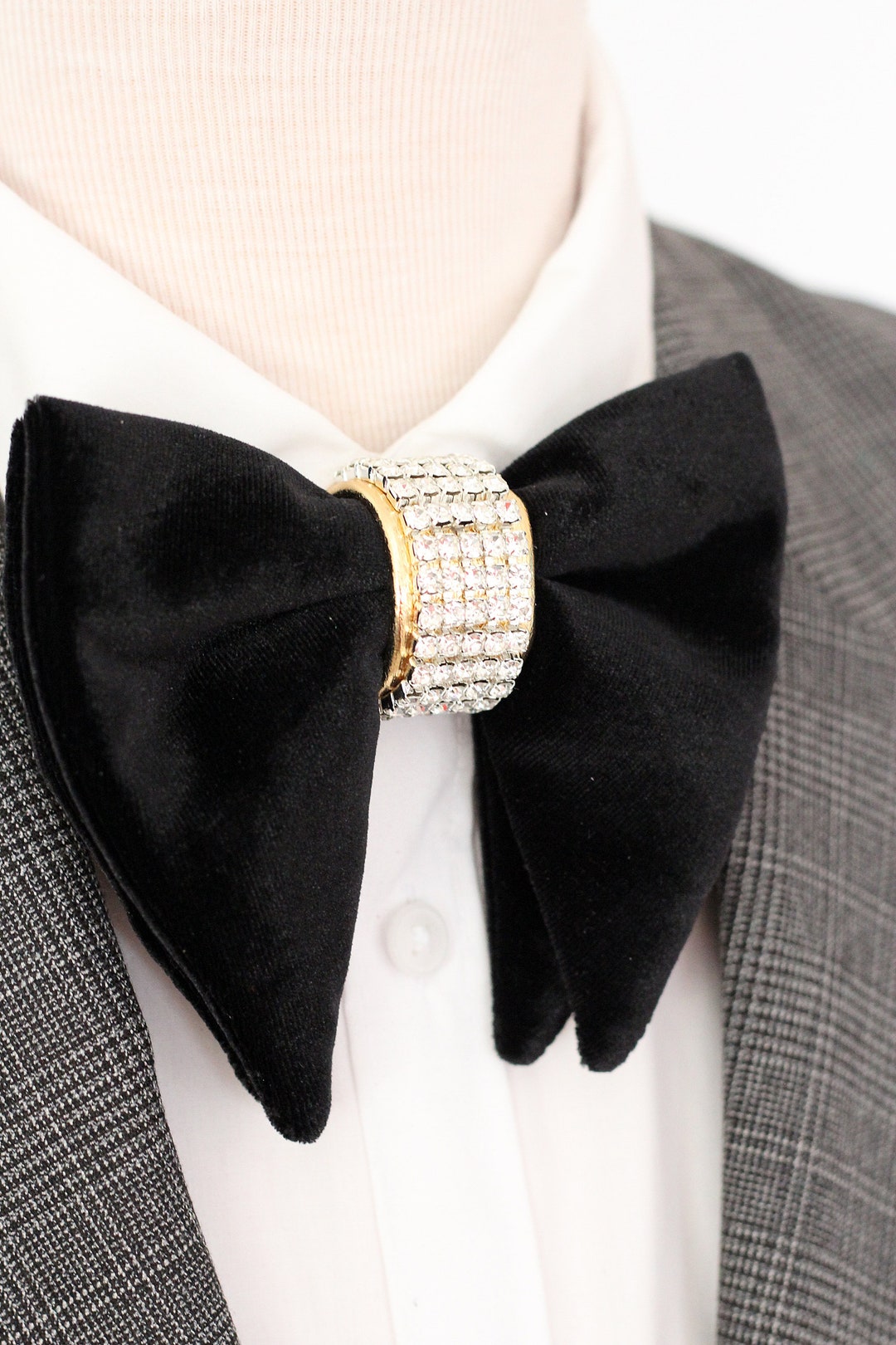 Black Velvet Wedding Bow Tie,big Oversized Bowtie, GOLD Crystals Bow ...