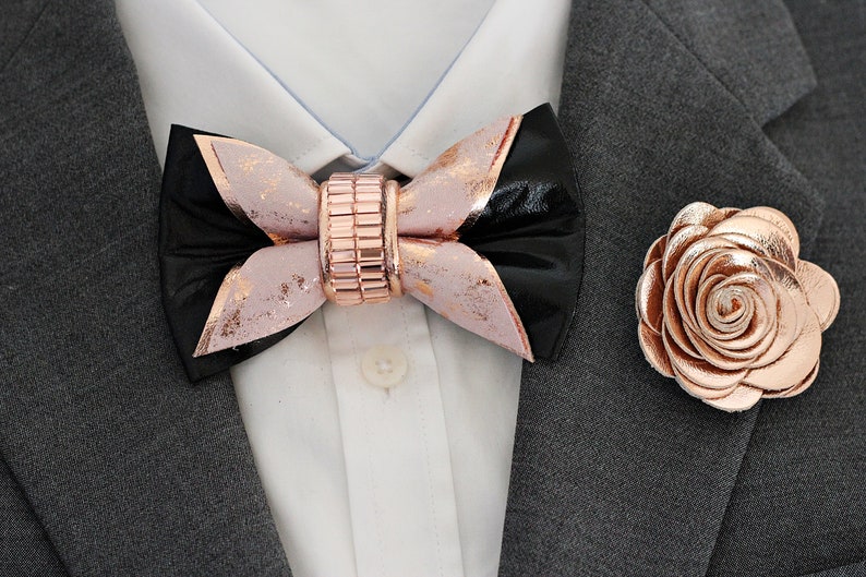 Rose Gold and Black Bow Tie Flower Pin Set for Menboys Rose - Etsy