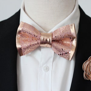 Rose Gold Metallic Bow Tie, Blush Pink Bow Tie Men, Copper Sequin Wedding Bowtie, Rose Gold ...