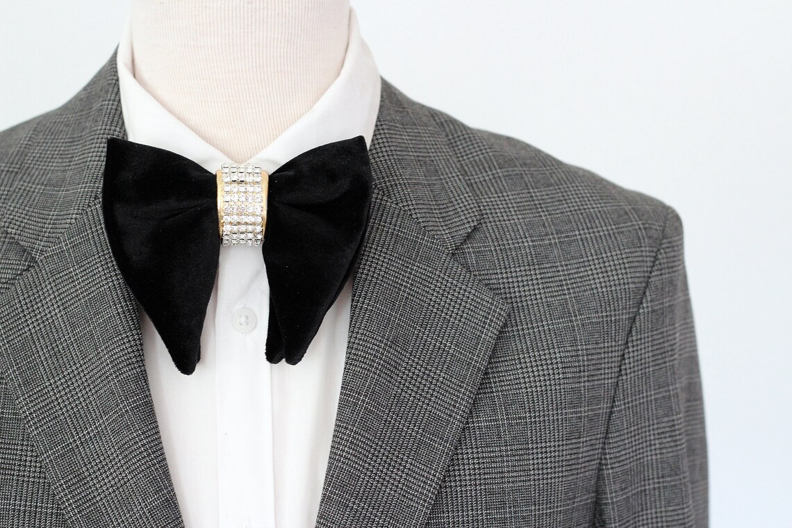 Black Velvet Wedding Bow Tie,big Oversized Bowtie, GOLD Crystals Bow ...